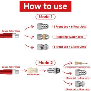 8PCS Sewer Jetter Nozzle Kit with Box, Stainless Steel Rotating Nose Sewer Jetting Nozzle for Pressure Washer,Pressure Drain Jetter Hose Nozzle with 1/4 Inch Pressure Washer Quick Connector,5000 PSI