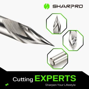 SHARPRO Chamfer End Mill V Groove O Flute Spiral Router Bit 30 Degree 1/4 Inch Shank CNC Carbide V-bit for Engraving and Chamfering Lettering, Ideal for Wood, Plywood, MDF, PVC and Acrylic