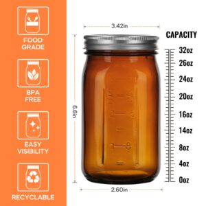 TOEKSIX Amber Glass Mason Jars Wide Mouth 32 oz/Quart with Airtight Lids and Bands 6 Pack, Amber Glass Jars for Canning, Preserving, Jam, Sauces,Pickle Fermenting, Beverages, DIY Projects