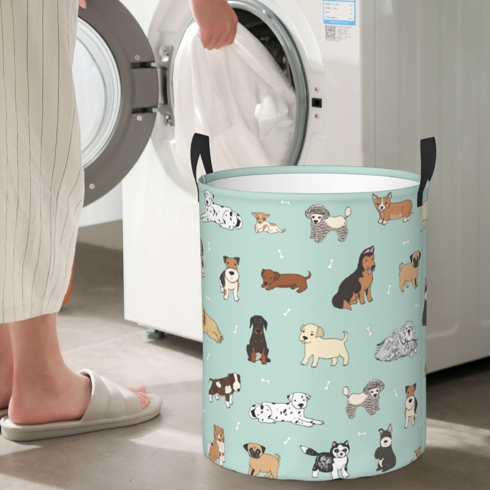 Gbuzozie Cute Puppy Dog Animal Round Laundry Hamper Storage Basket Toys Clothes Organizer Bin For Home Bathroom Bedroom Dorm Nursery, 62l