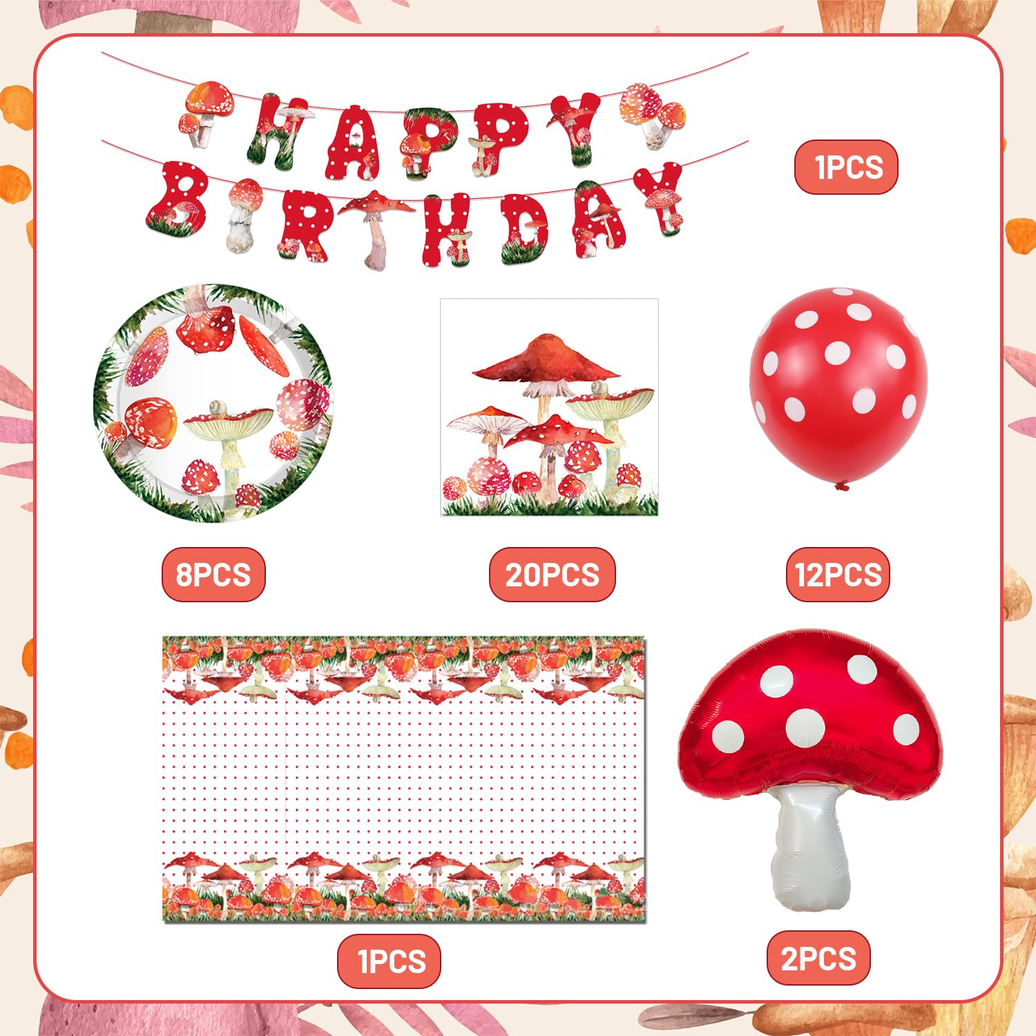 44 PCS Mushroom Birthday Party Decorations, Mushroom Party Favors Supplies Mushroom Birthday Banner Mushroom Balloons Mushroom Tablecloth Mushroom Plates and Napkins for Kids Boys Girls Baby Shower