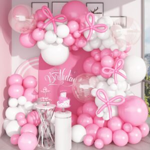 pastel pink and white balloons arch kit, 118 pcs light baby pale pink bow balloon garland mit 18 inch clear balloons*3, macaron pink long balloon as bow decor for girls birthday baby shower decoration