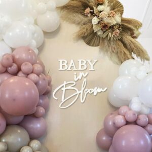 mastron baby in bloom sign, 16”x24” felt letter baby shower sign baby in bloom party decor backdrop for boy or girl baby shower gender reveal 1st birthday - white