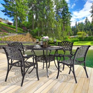 NUU GARDEN 5 Piece Outdoor Patio Dining Set, Cast Aluminum Round Dining Table with Umbrella Hole and Patio Dining Chairs for Patio, Garden, Backyard, Balcony, Black with Bronze Edge