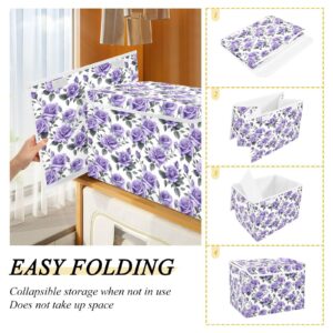 senya Flower Baskets Collapsible Storage Bins with Lids, Romantic Purple Roses Storage Boxes Clothes Baskets for Organizing, B06D22020