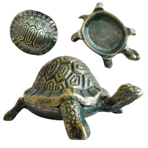 bstwish cast iron turtle key hider - spare key holder - garden decoration turtle, jewelry trinkets box for key, ear studs, ring, paper clip (antique green)