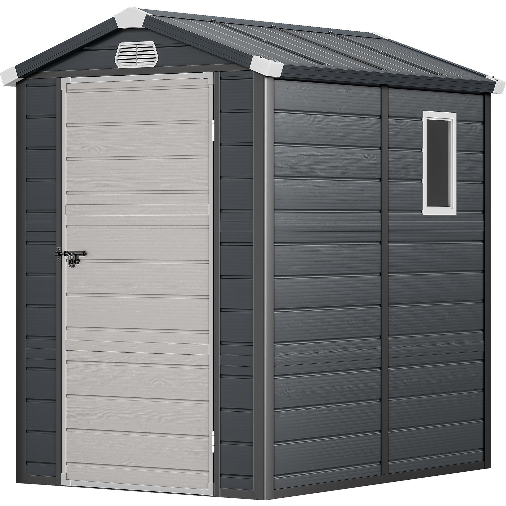 YITAHOME 4.4x6.2FT Outdoor Resin Storage Shed w/o Floor, All-Weather Plastic Shed with Lockable Doors, Window & Vents, Plastic Tool Shed for Backyard, Patio, Poolside, Lawn, Gray