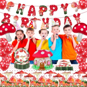 44 PCS Mushroom Birthday Party Decorations, Mushroom Party Favors Supplies Mushroom Birthday Banner Mushroom Balloons Mushroom Tablecloth Mushroom Plates and Napkins for Kids Boys Girls Baby Shower