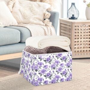 senya Flower Baskets Collapsible Storage Bins with Lids, Romantic Purple Roses Storage Boxes Clothes Baskets for Organizing, B06D22020