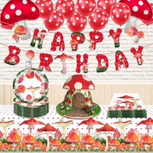 44 PCS Mushroom Birthday Party Decorations, Mushroom Party Favors Supplies Mushroom Birthday Banner Mushroom Balloons Mushroom Tablecloth Mushroom Plates and Napkins for Kids Boys Girls Baby Shower