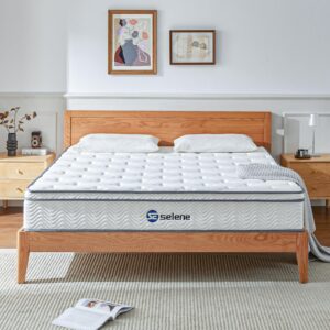 selene bedding queen mattress, 12 inch mattress queen size with pocket spring and memory foam for pressure relief, motion isolation, edge support, medium firm mattress in a box, certipur-us, white