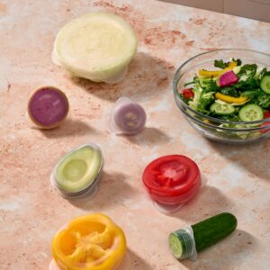 W&P Reusable Produce Savers, Set of 7, Covers Fruits & Vegetables To Keep Fresh, Dishwasher Safe, Avocado & Onion Saver