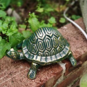 BSTWISH Cast Iron Turtle Key Hider - Spare Key Holder - Garden Decoration Turtle, Jewelry Trinkets Box for Key, Ear Studs, Ring, Paper Clip (Antique Green)