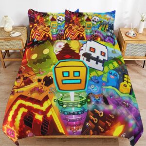 mnxtwhfsz geometry anime and dash 3-piece bedding set 79""x90"" 1 duvet cover and 2 pillowcases funny bedroom accessories, style