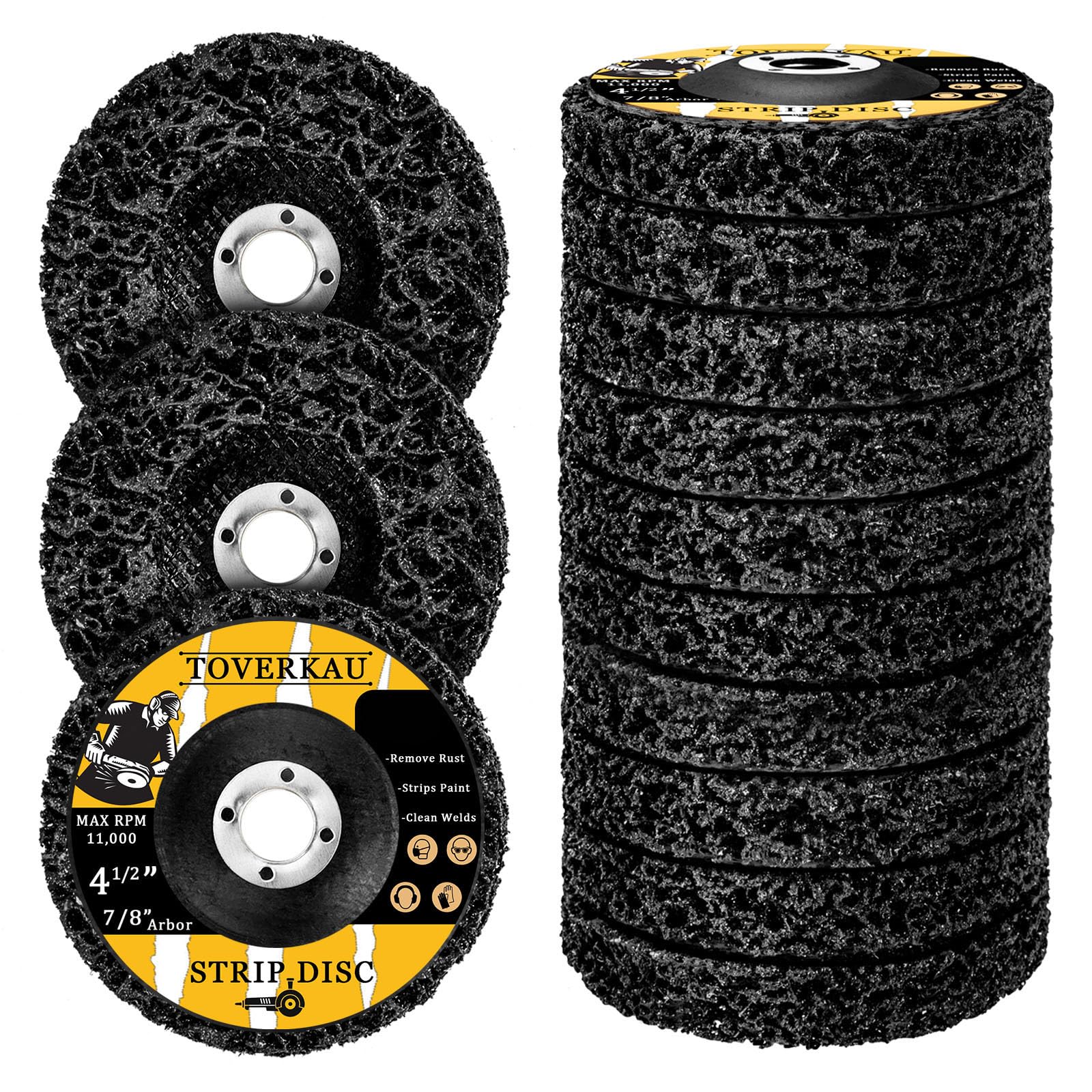 TOVERKAU 10 Pack 4.5 inch Strip Discs for Angle Grinder, Wire Stripping Wheel Paint Remover for Metal Surfaces, Abrasive Wheels Grinding Discs for Rust Welds Oxidation (4-1/2" x 7/8")