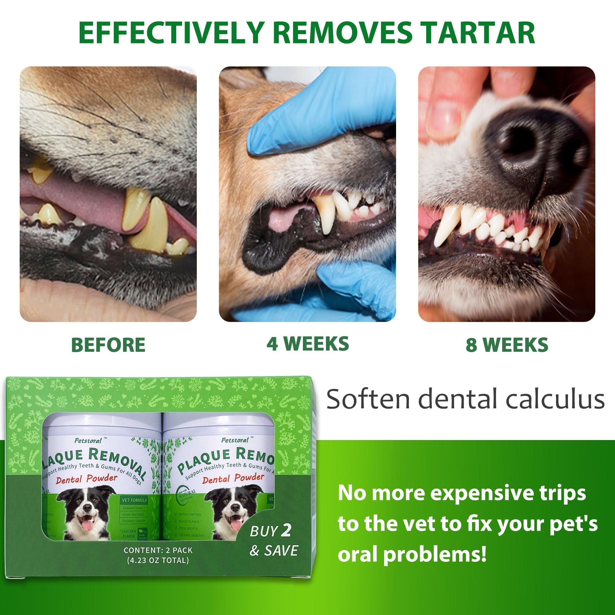 Petstoral 2-Pack Plaque Removal Natural Dental Powder, Dog Dental Care and Bad Breath Treatment, Dog Teeth Cleaning Powder for Healthy Teeth & Gums for All Dogs