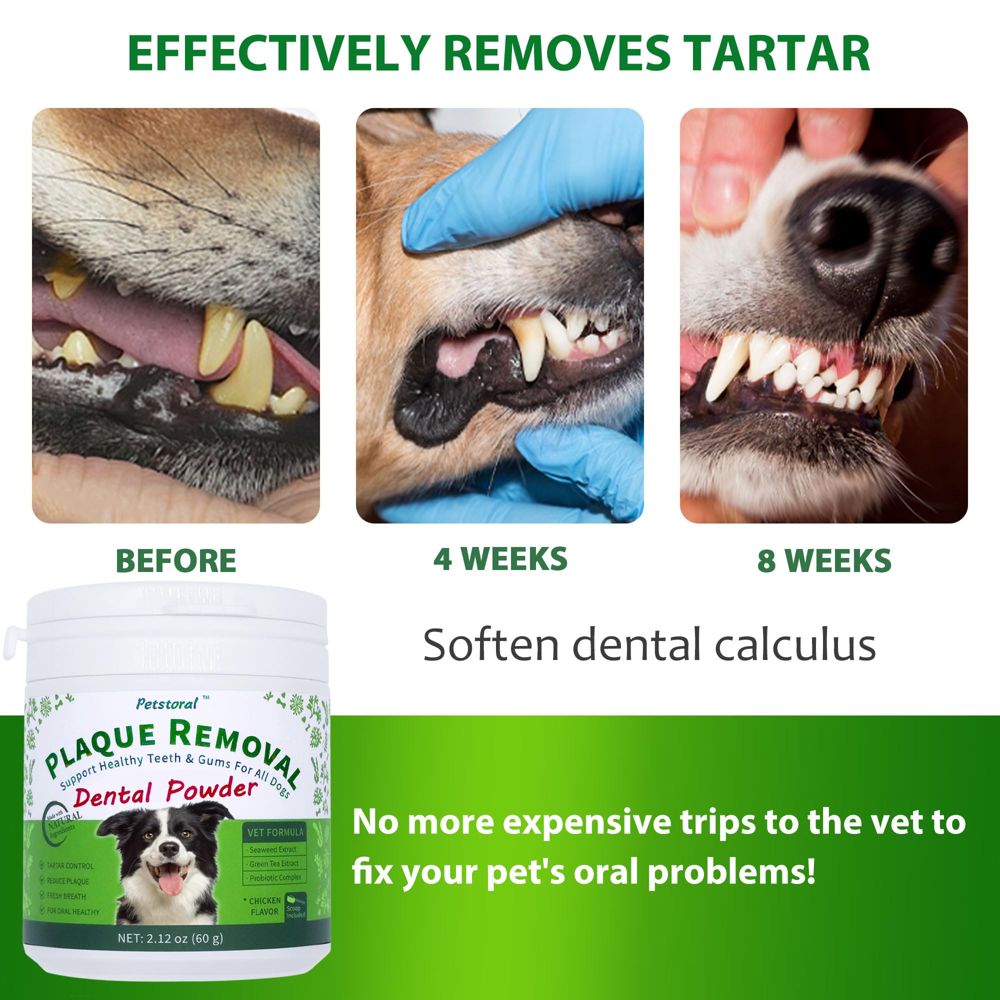 Petstoral Plaque Removal Natural Dental Powder - Dog Dental Care and Bad Breath Treatment, Dog Teeth Cleaning Powder for Healthy Teeth & Gums for All Dogs - 60g