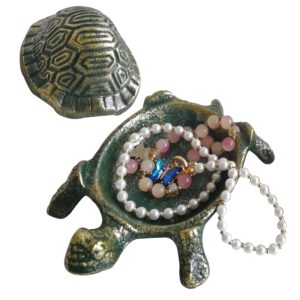 BSTWISH Cast Iron Turtle Key Hider - Spare Key Holder - Garden Decoration Turtle, Jewelry Trinkets Box for Key, Ear Studs, Ring, Paper Clip (Antique Green)