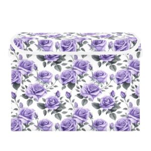 senya Flower Baskets Collapsible Storage Bins with Lids, Romantic Purple Roses Storage Boxes Clothes Baskets for Organizing, B06D22020