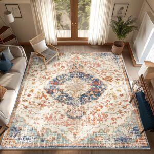 topllen large washable area rugs for living room - 5'x7' boho non slip bedroom rug, soft low pile non shedding floor carpet indoor, vintage print distressed dining room & playroom & nursery room rugs