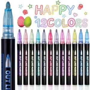 gifts for teen girls gifts trendy stuff, stocking stuffers for kids, art crafts gifts for 4-13 year old girl, 12 colors shimmer markers metallic outline pens for drawing, art school supplies for kids