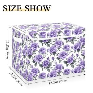 senya Flower Baskets Collapsible Storage Bins with Lids, Romantic Purple Roses Storage Boxes Clothes Baskets for Organizing, B06D22020