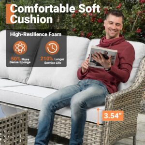 ovios 3 Piece Outdoor Patio Furniture with 3 Seat Sofa & Ottoman,Rattan Wicker Coversation Set with High Back,Sectional Sofa for Outside Porch Balcony Backyard Pool,Light Grey