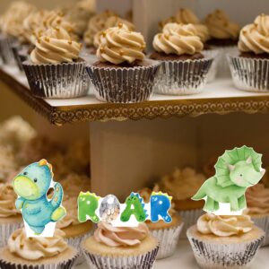 Dinosaur Baby Shower Decorations 48pcs Dinosaur Cupcake Toppers Baby Dinosaur Theme Cupcake Picks for Dino Birthday Party Decoration for Dinosaur Party Dino Roar Theme Baby Showet Supplies