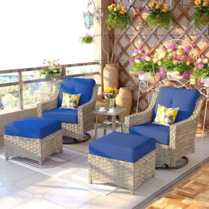 ovios 5 piece outdoor patio furniture with swivel chair & ottoman,rattan wicker coversation set with high back,sectional sofa for outside porch balcony backyard pool,navy blue