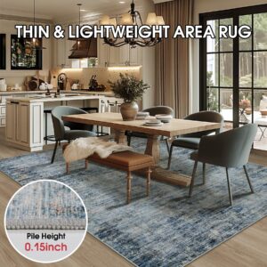 Area Rugs 8x10 Living Room Rugs: Large Modern Abstract Washable Rug with Non-Slip Backing, Thin Carpet for Dining Room Table Bedroom Nursery Indoor Home Office-Blue