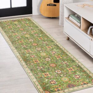 YesRug 2x6 Green Runner Rug, Boho Long Rugs for Hallway Entryway Laundry Room Bathroom Bedroom Kitchen Rugs Non Slip Washable, Vintage Area Rug Soft Low Pile Distressed Floor Carpet