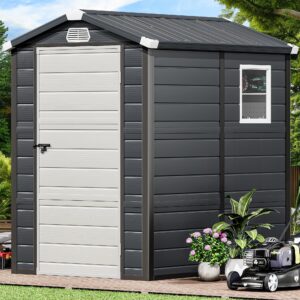 YITAHOME 4.4x6.2FT Outdoor Resin Storage Shed w/o Floor, All-Weather Plastic Shed with Lockable Doors, Window & Vents, Plastic Tool Shed for Backyard, Patio, Poolside, Lawn, Gray