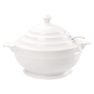 jinsongdafa casserole dish with serving handle, soup pot 1.6-quart, french white ceramic tureen with lid and ladle, for dinner and party, microwave, dishwasher, oven safe 10.2 inch