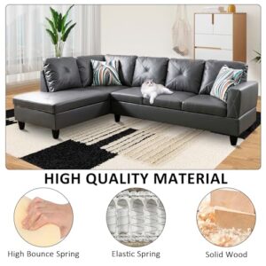 97" W Sectional Couches for Living Room, Sectional Sofas for Living Room, Modular Sectional Sofa with Storage Ottoman, L Shaped Couch, Faux Leather Couch for Living Room Furniture Sets, Dark Grey