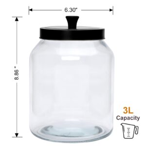 Large Glass Jars with Black Lids 100oz,2 Pack Glass Food Storage Container with Metal Lid and Scoop,Round Empty Glass Kitchen Canister Cookie Jars for Laundry Room,Kitchen,Snacks,Candy,Bathroom