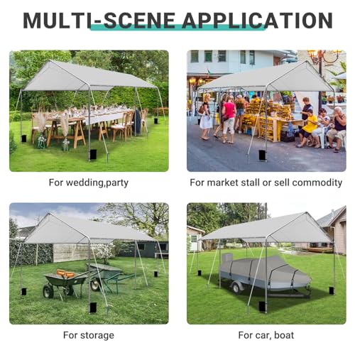 Heavy Duty 10 X 20 Ft Easy to Assemble Metal Car Canopy Shelter with Reinforced Steel Cables, Outdoor Portable Garage for Car, Boat Tent, Light Grey