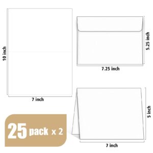 Blank Cards and Envelopes 5x7, 25 Pack White Invitation Cardstock with 25 Pack Envelopes, Self-Seal Thank you Blank Greeting Cards and Envelopes, Print custom, for All Occasions DIY