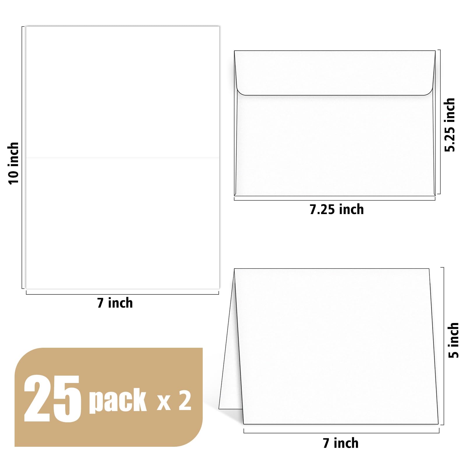 Blank Cards and Envelopes 5x7, 25 Pack White Invitation Cardstock with 25 Pack Envelopes, Self-Seal Thank you Blank Greeting Cards and Envelopes, Print custom, for All Occasions DIY