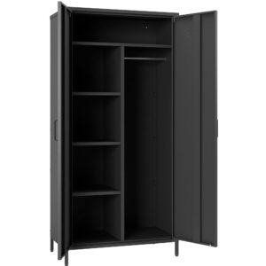 steehoom metal armoire, wardrobe closet cabinet with 1 hanging rod and 4 shelves for bedroom, changing room, laundry room, office (black)