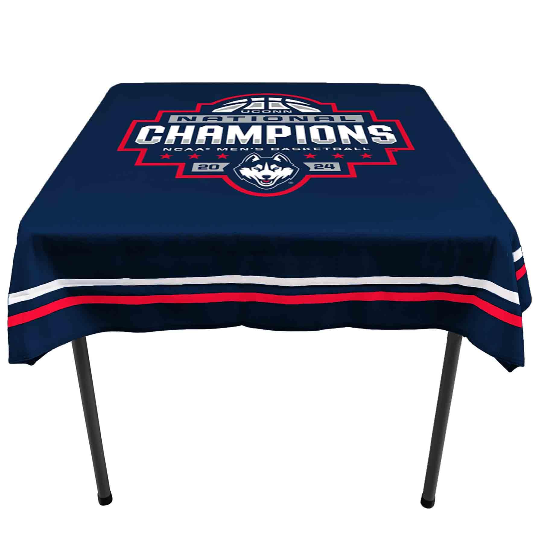 College Flags & Banners Co. Connecticut Huskies 2024 Basketball National Champions Logo Tablecloth or Table Overlay