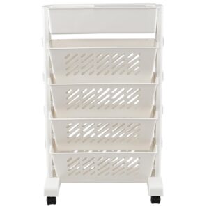 Doryh 5-Tier Plastic Mobile Bookshelf Organizer, Movable Bookcase with Wheels, White