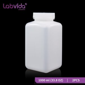 Labvida Square Reagent Bottle HDPE Wide Mouth Plastic Bottle, 2 pcs of 1000ml Sample Sealing Storage Container for Laboratories, Classrooms, or Storage at Home, LVAM003