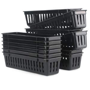 12pcs stackable storage baskets, drawer storage baskets and trays, slim container organizer for desk, vanity, bedroom,bathroom, kitchen and garage - black