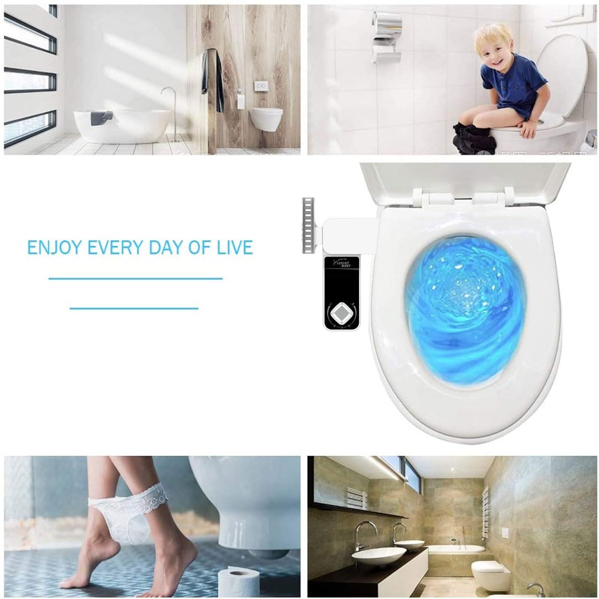 Bidet Toilet, Toilet Bidet, Bidet Toilet Seat, Ultra-Slim Self Cleaning, Dual Nozzle (Frontal & Rear Wash) Fresh Cold Water Pressure Adjustable, Non-Electric Bidet Attachment for Toilet Foldable