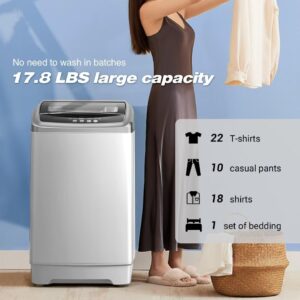 Tymyp Small Washer Machine for Apartment, Washer and Dryer Combo with LED Display, 17.8LBS Apartment Washing Machine with 10 Washing Programs, Transparent Grey