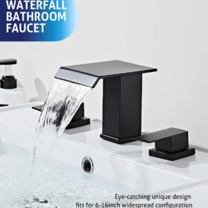 Sankecao Bathroom Sink Faucet Black - Bathroom Faucets for Sink 3 Hole Waterfall Bathroom Faucet with Metal Pop-up Sink Drain Stopper and 2 Supply Hoses…