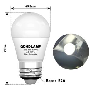 GOHDLAMP LED Refrigerator Light Bulb 5W 50Watt Equivalent,Waterproof Replacement for Frigidaire,120V E26 A15 Freezer Light Bulbs Daylight White 5000K 500 Lumen,Non-dimmable, 3 Packs