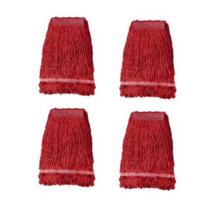 commercial mop head replacement,red cotton looped end string, wet industrial cleaning vintage mop head replacements refill, machine washable - ideal refill for commercial grade mops(pack of 4)