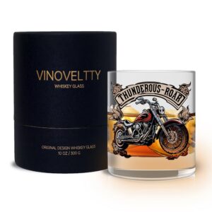 vinoveltty motorcycle whiskey glass, motorbike gifts whisky gifts for men dad, fathers gifts christmas birthday gift for biker dad brother, whiskey tumbler(300 ml)