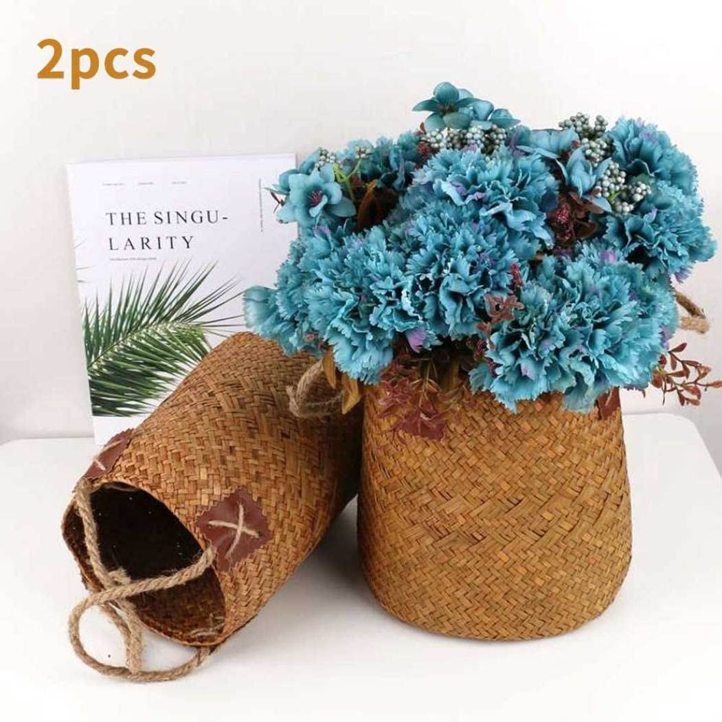 CNAFGBGG 2PCS Seagrass Woven Basket Seagrass Storage Basket Straw Belly Storage Flower Plant Pot Vase Organizer with Handles for Laundry Picnic Grocery